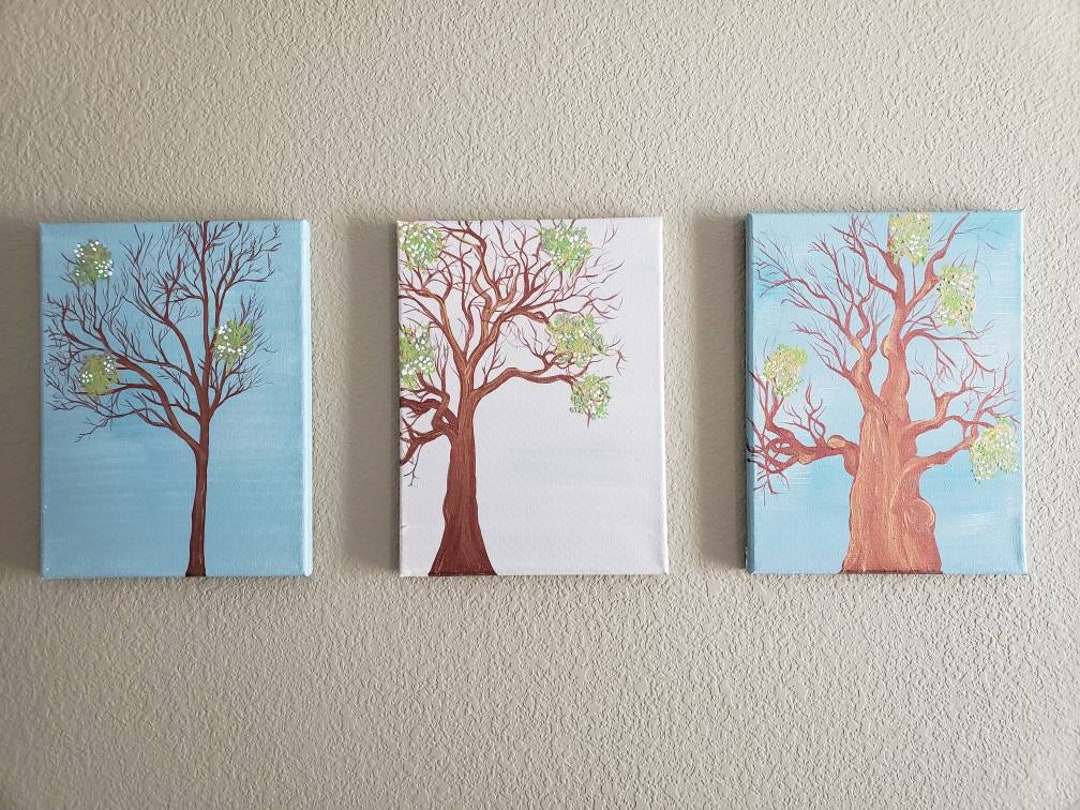 Mistletoe Triptych. 3 Paintings of Trees With Mistletoe. (elm, Oak, and ...