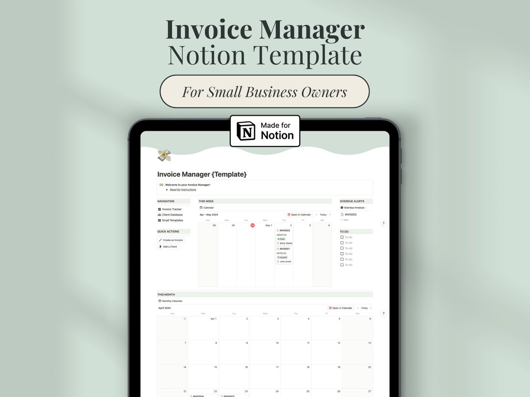 Invoice Manager Small Business Invoice Management Notion Invoice ...