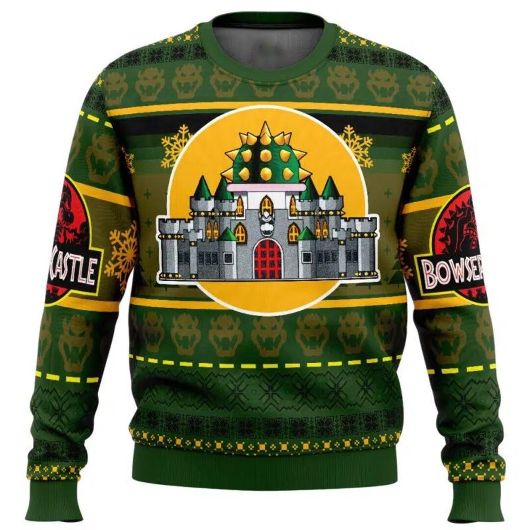 Bowser Castle Mario Bros Ugly Christmas Sweater, Video Game Holiday ...