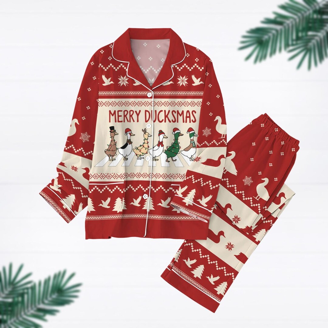Duck Crossing Road Christmas Lights Pajamas, Merry Duckmas Pajamas Set ...