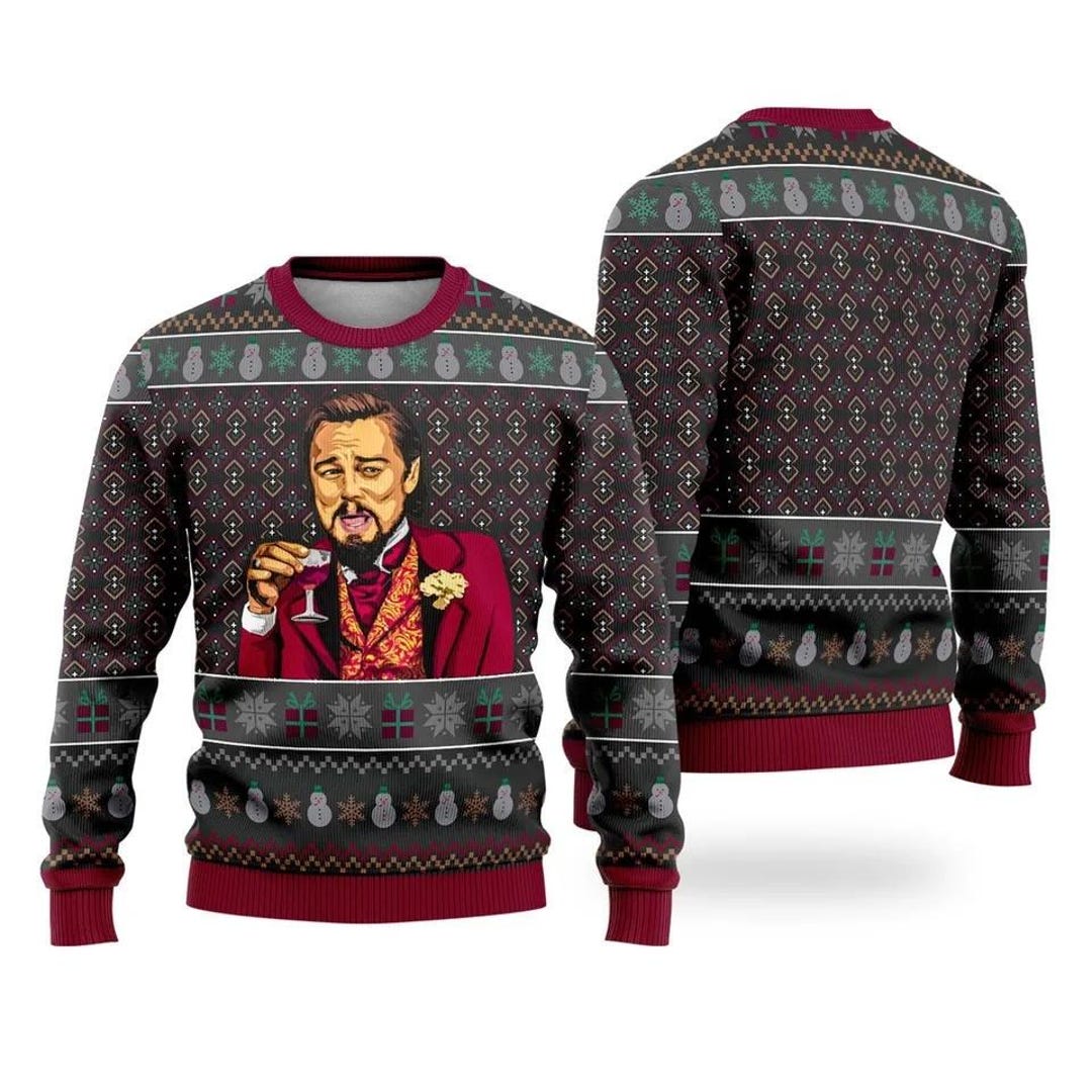 Christmas Leonardo Dicaprio Meme Ugly Sweater, Man Drinking Wine Xmas ...