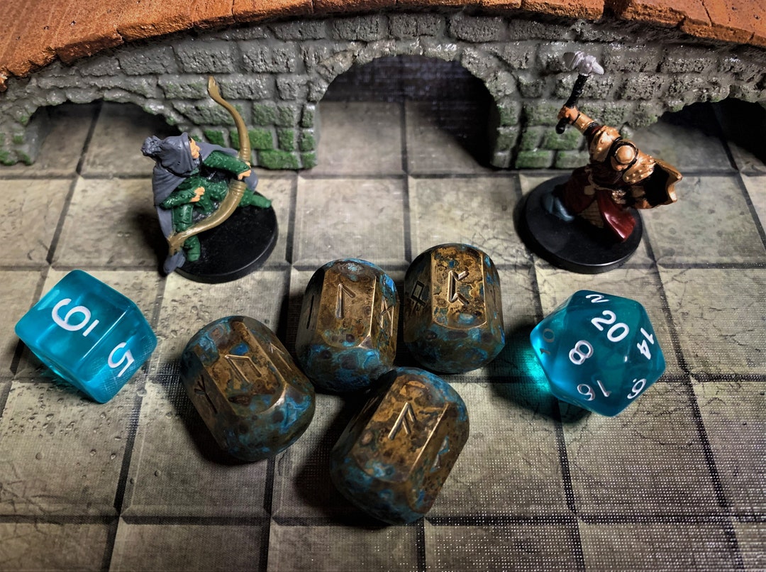 Brass Runic Dice Set: Elder Futhark RPG Gaming (PDF Chart) - Etsy
