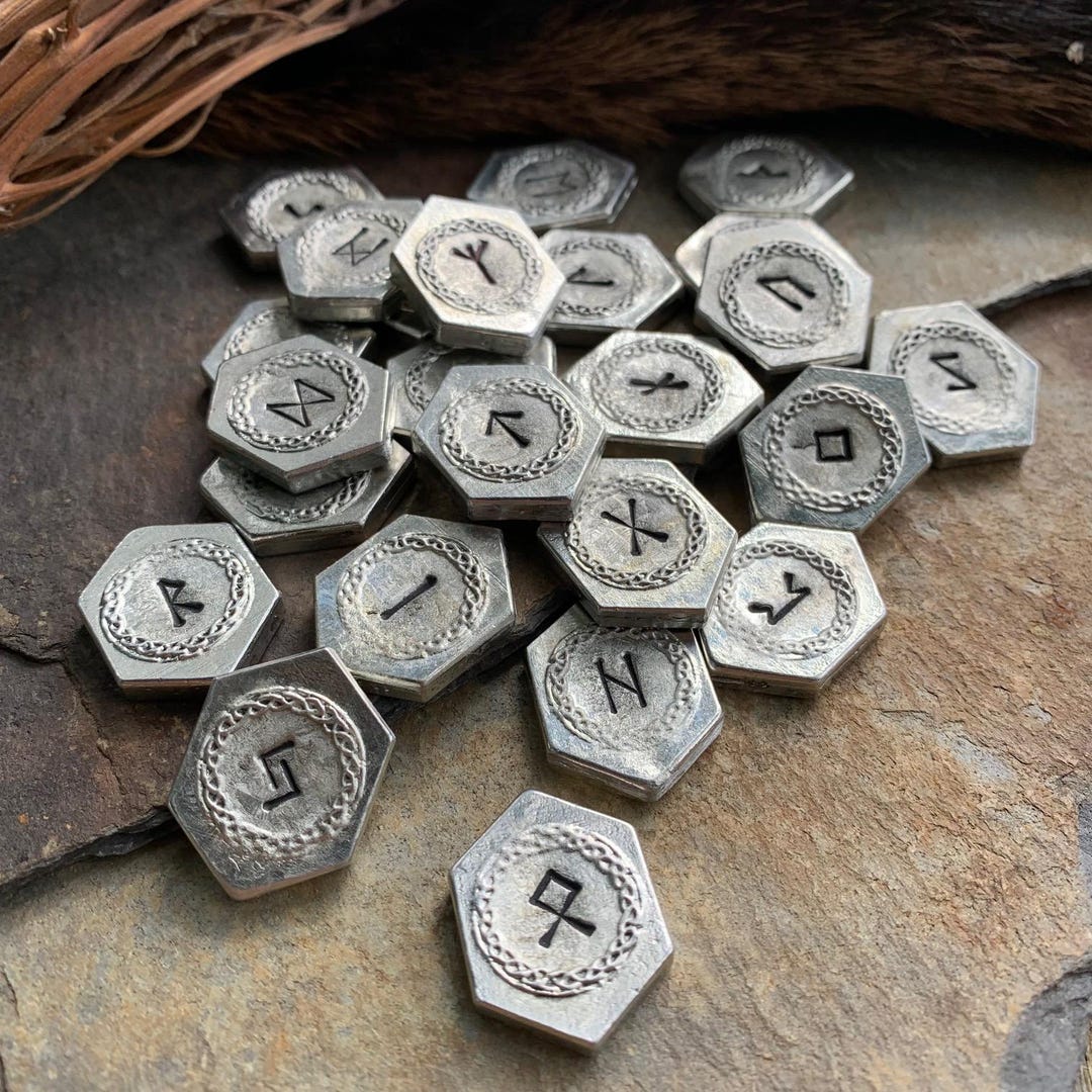 Handcrafted Pewter Rune Stones for Witchcraft Divination Scrying Games ...