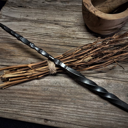 Hand Forged Steel Wand With Twisted Handle - Etsy