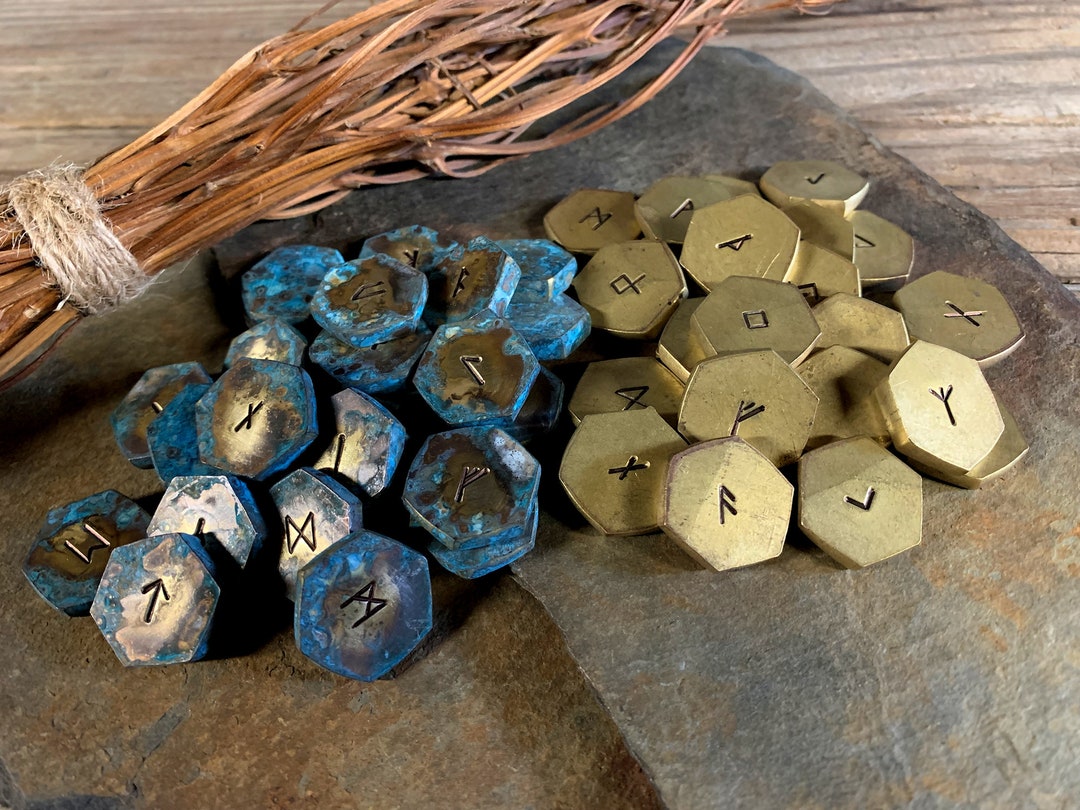 Handcrafted Forged Brass Rune Stones for Witchcraft Divination Scrying ...