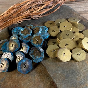 Handcrafted Forged Brass Rune Stones for Witchcraft Divination Scrying ...