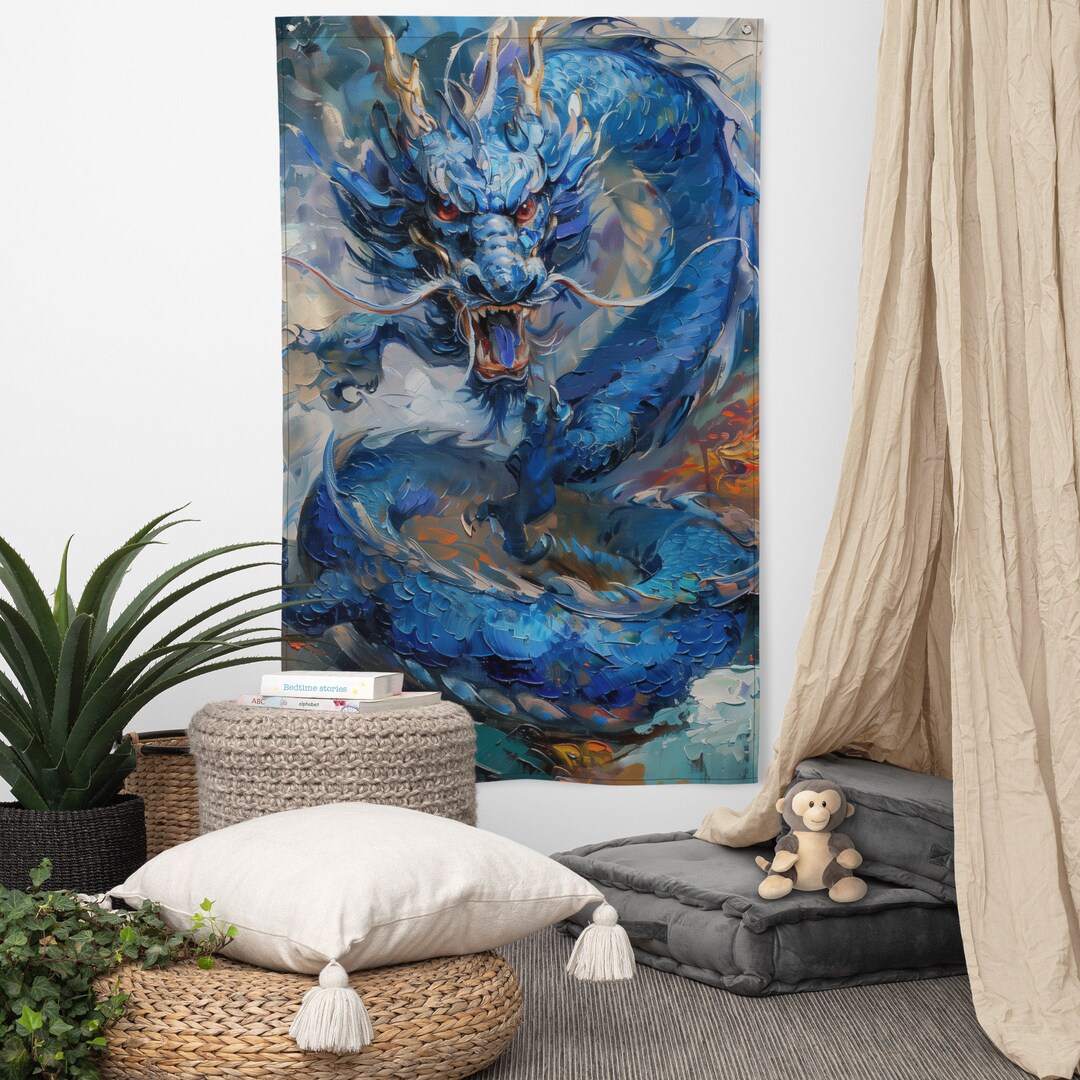 Wall Art Dragon Blue Dragon Mythical Creature Wall Banner Fantasy ...