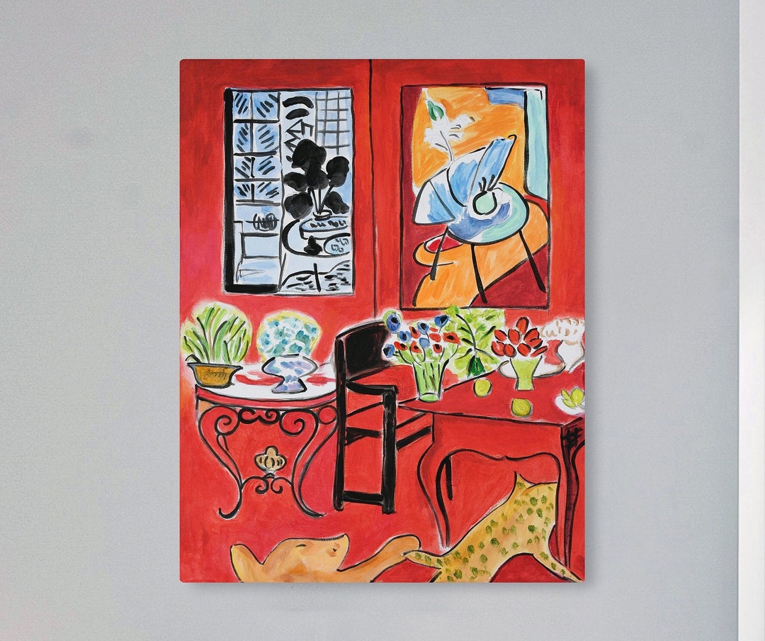 100% Hand Painted Henri Matisse Large Red Interior Painting, High ...