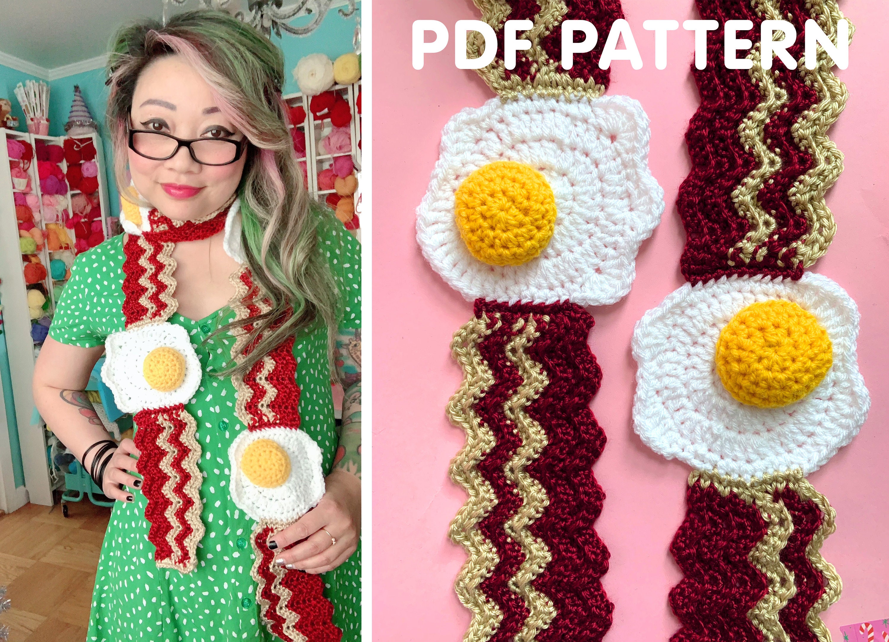 Bacon and Egg Scarf Crochet Pattern PDF - Etsy