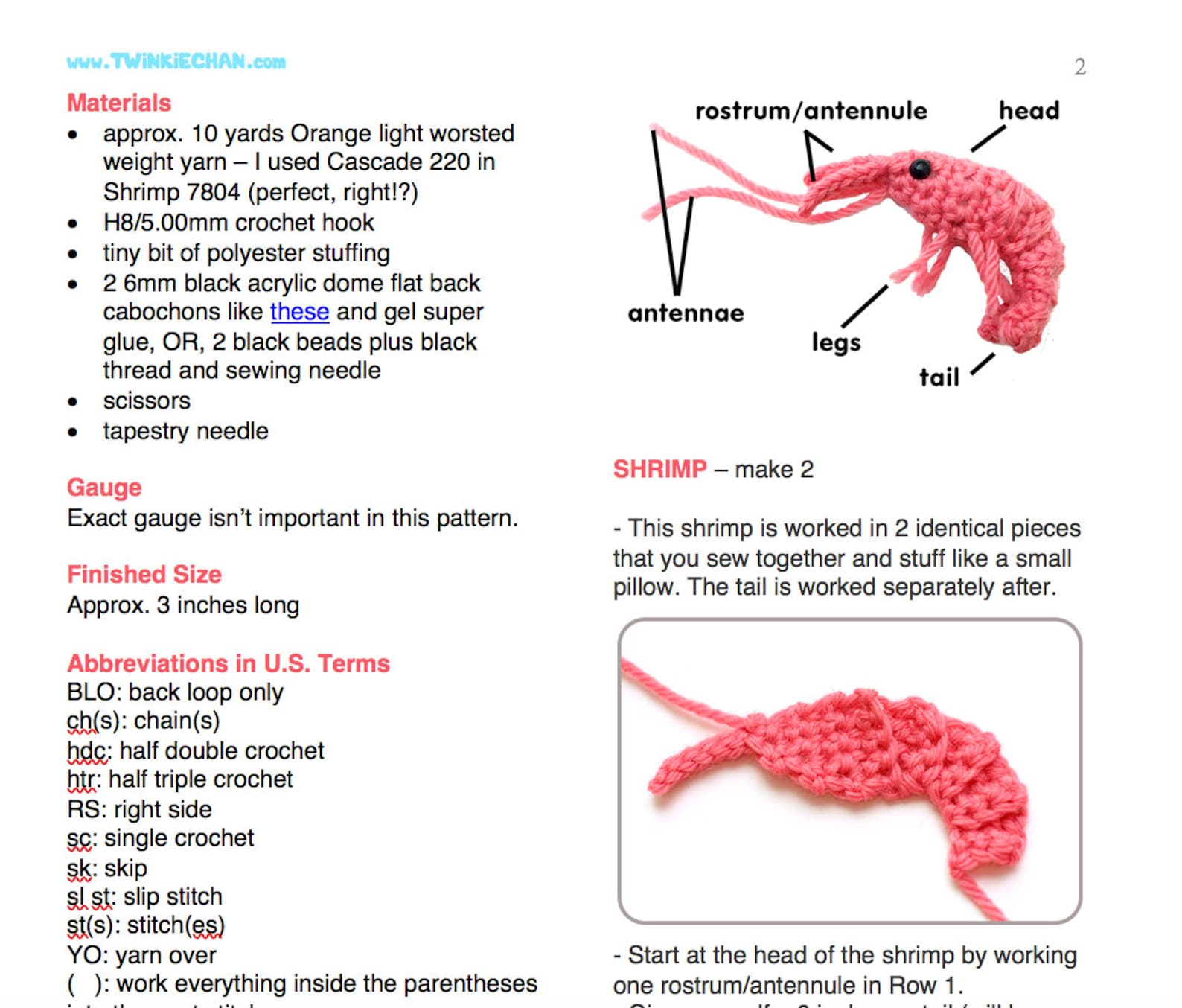 PDF Crochet Pattern Shrimp or Prawn Amigurumi - Etsy