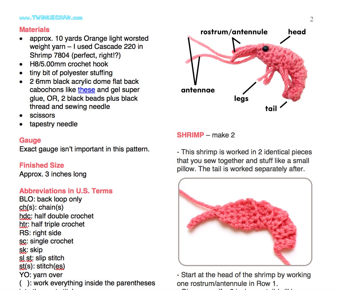 PDF Crochet Pattern Shrimp or Prawn Amigurumi - Etsy