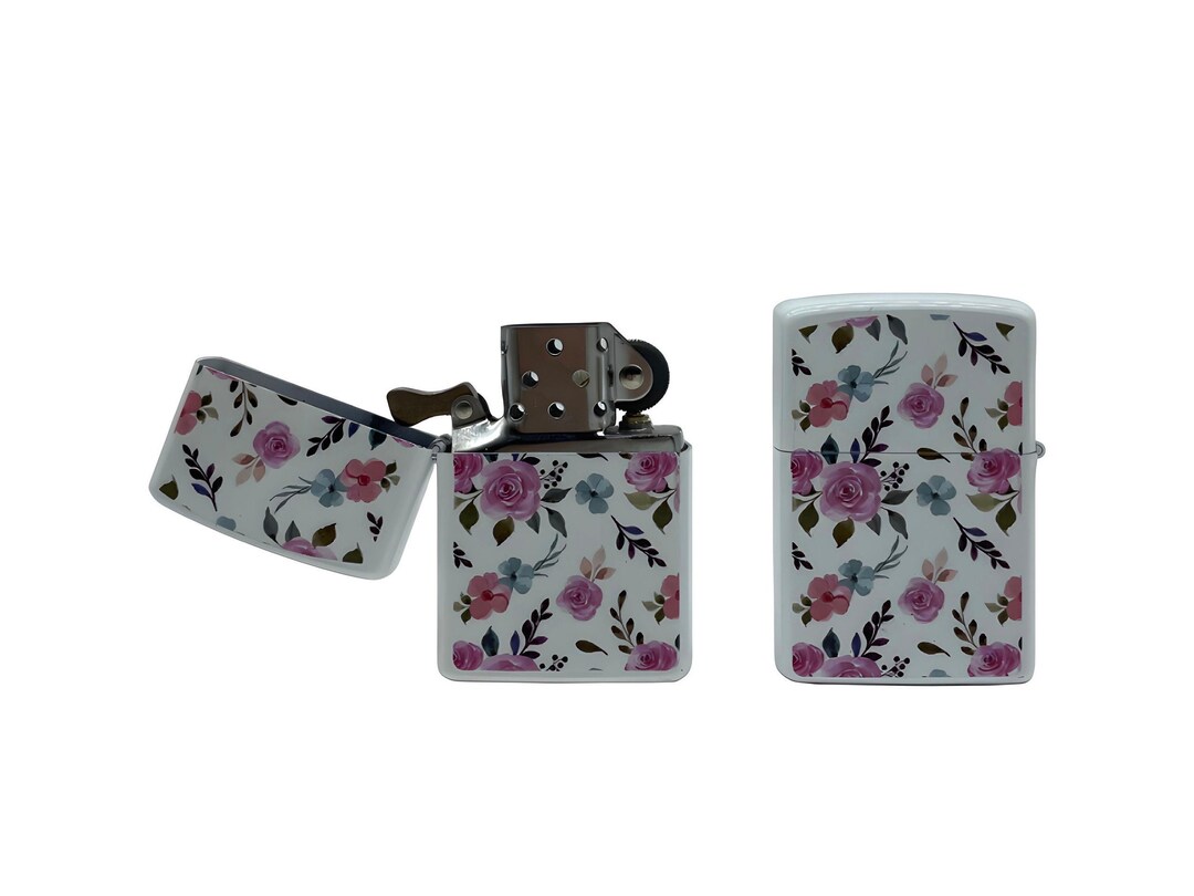 Pink Blue Rose Flower Lighter / Cute Floral Pretty Flip Top Lighter ...