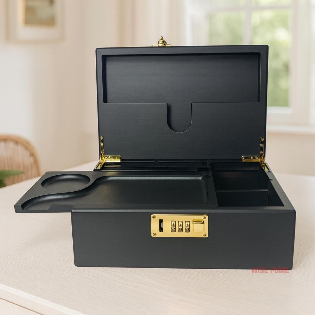LARGE Premium Bamboo Smoking Stash Storage Box Combination Lock Sliding ...