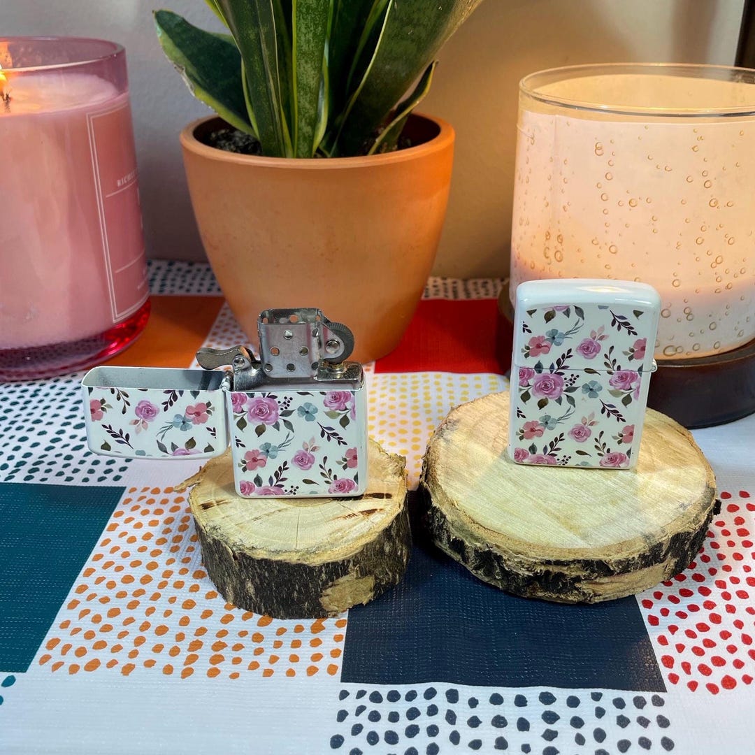 Pink Blue Rose Flower Lighter Cute Floral Pretty Flip Top Lighter Girly ...