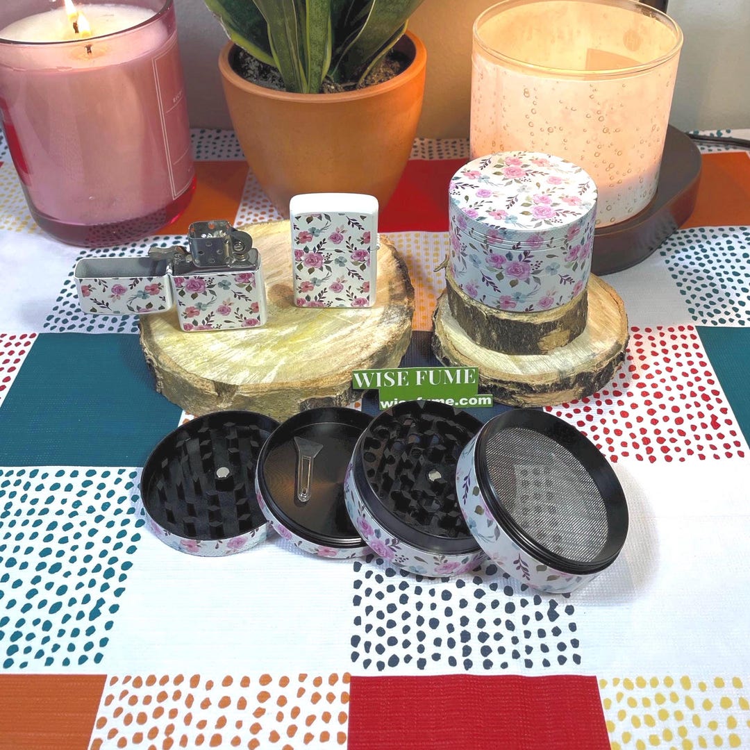 2.5 Inch Pink Blue Rose Flower Lighter (63mm) Aluminum Grinder / Cute ...