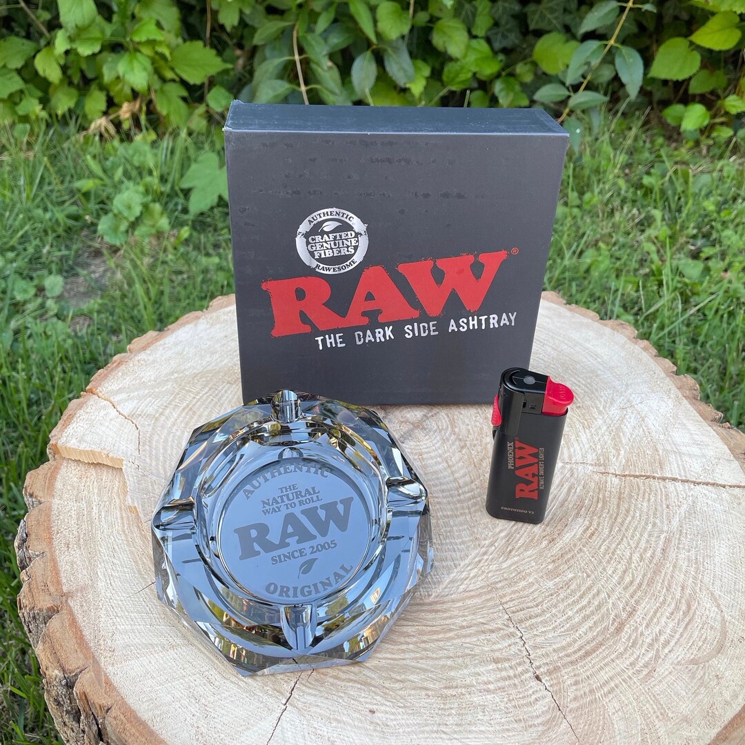 New Raw Dark Side Glass Round Ashtray Black Color + RAW Phoenix Lighter ...