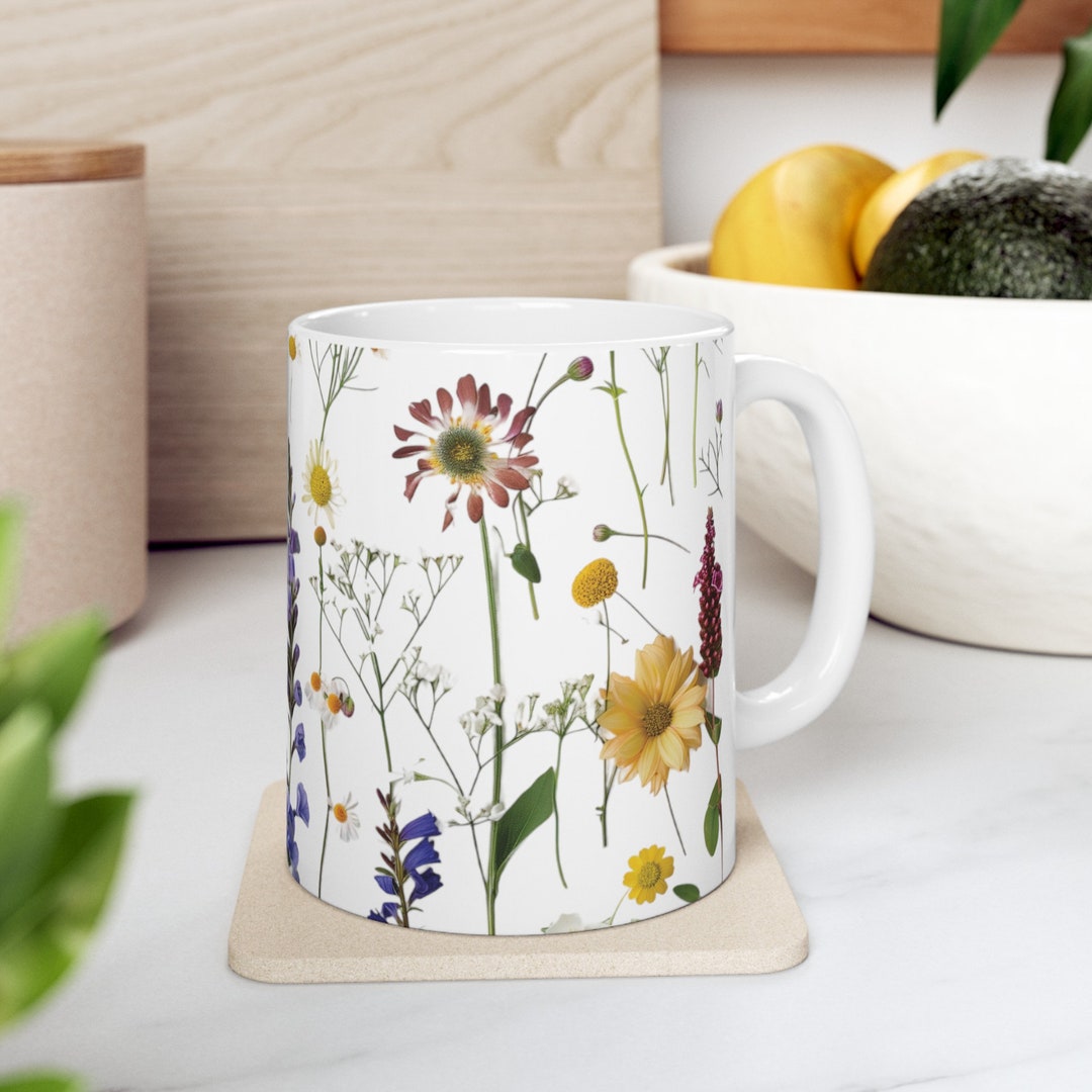 Nature Pressed Flower Mug 11 Oz Flower Lover Mug Wild Flower Mug Gift ...