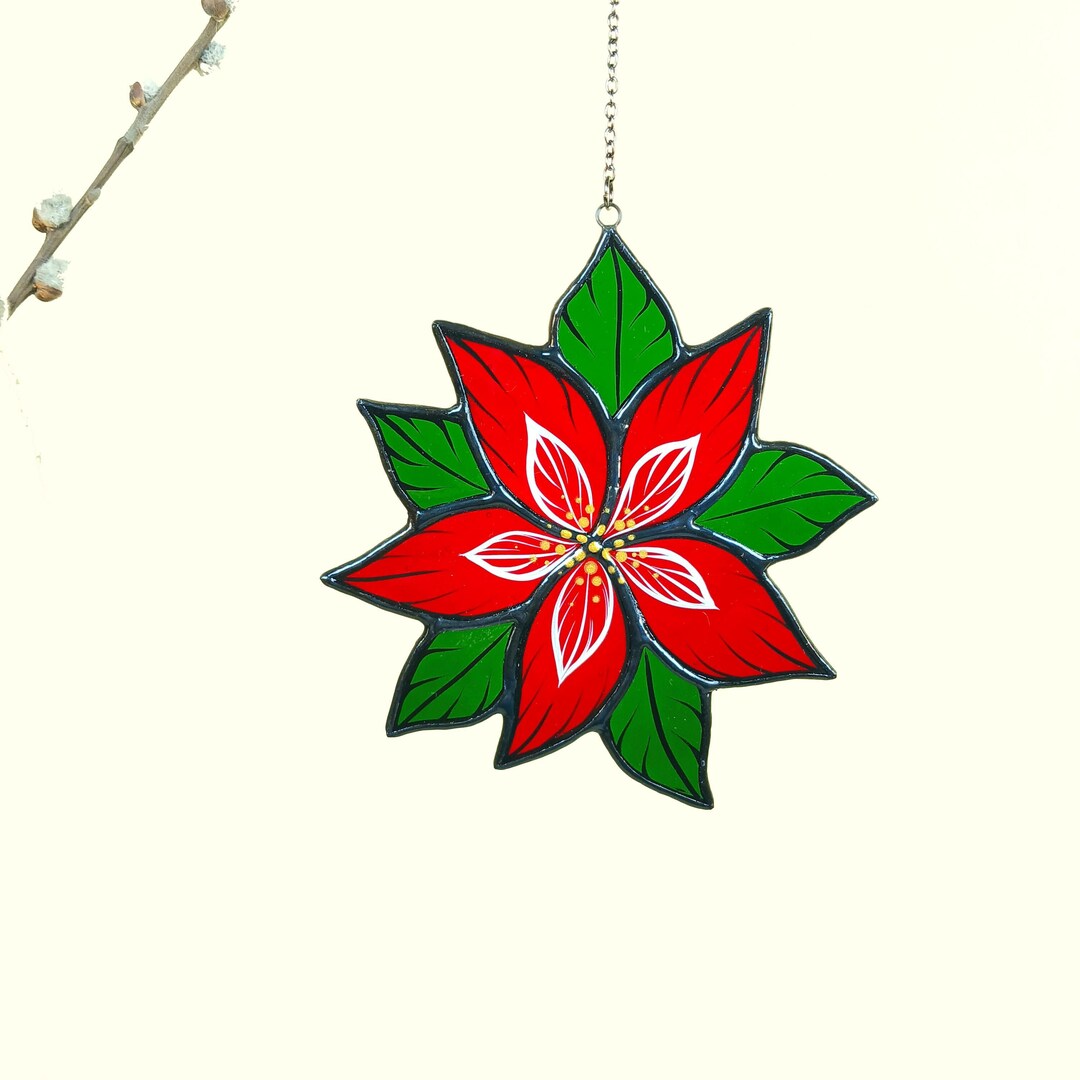 Stained Glass Poinsettia Christmas Tree Decoration Poinsettia ...