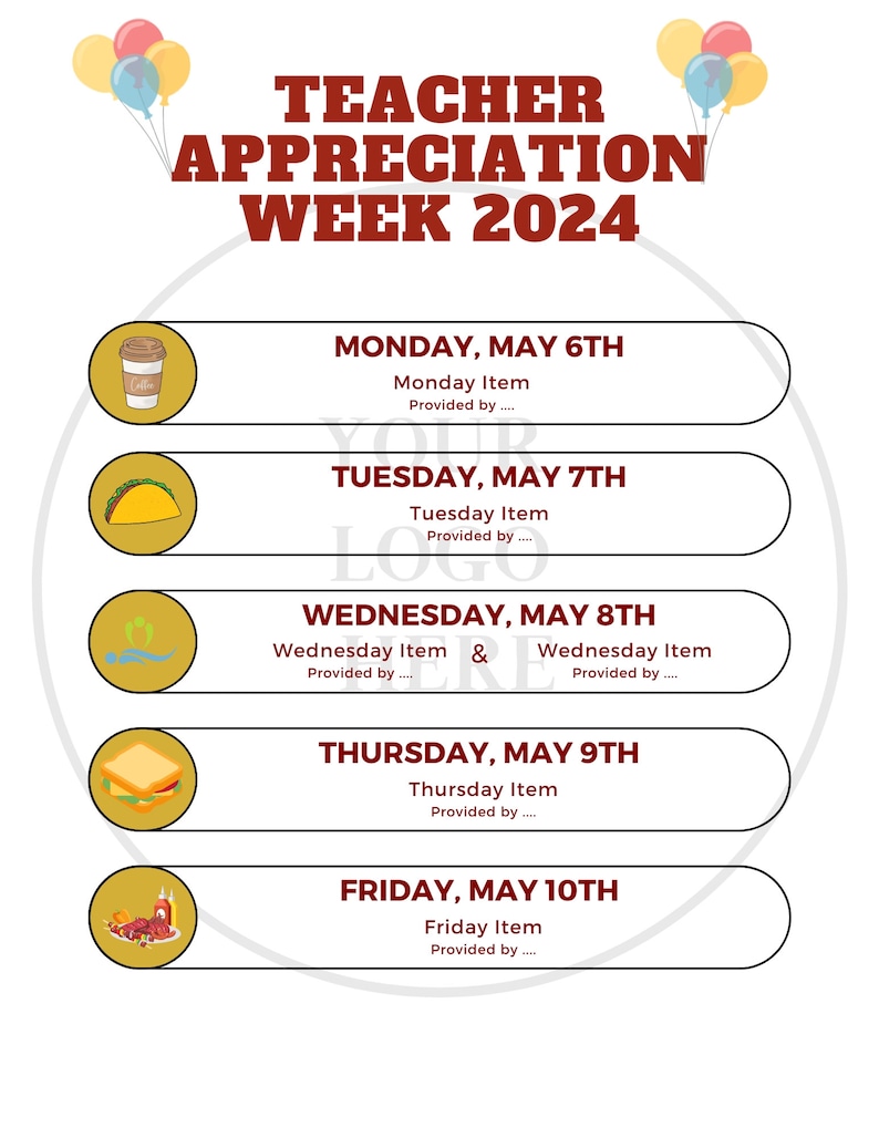 Teacher Appreciation Week Schedule Flyer Canva Template - Digital ...