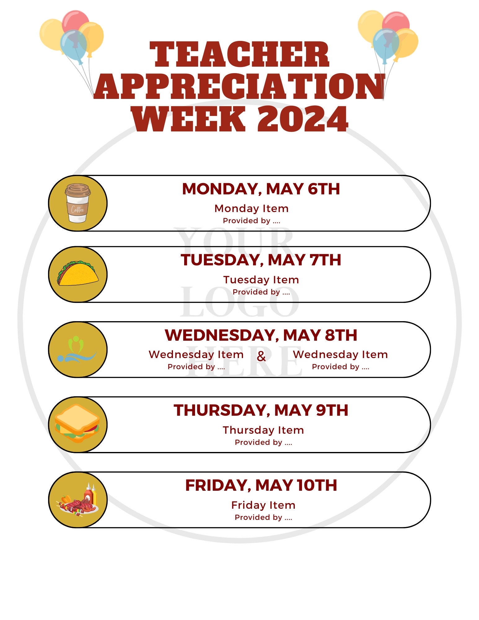 Teacher Appreciation Week Schedule Flyer Canva Template - Digital ...