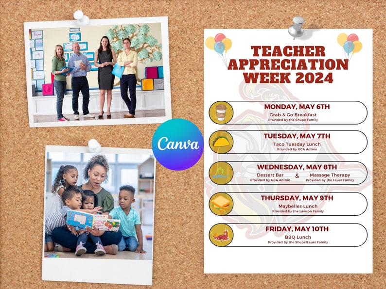 Teacher Appreciation Week Schedule Flyer Canva Template - Digital ...