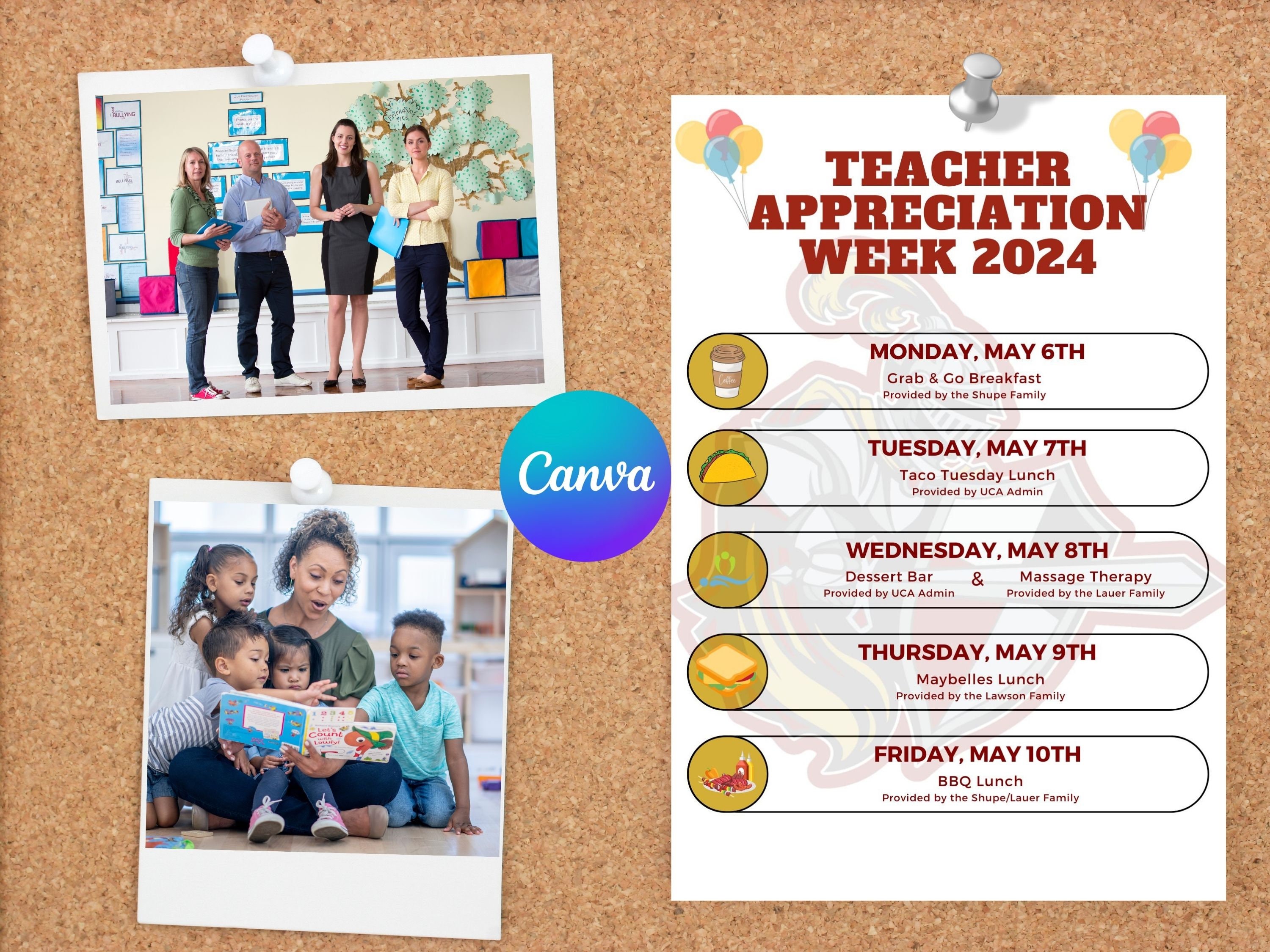 Teacher Appreciation Week Schedule Flyer Canva Template - Digital ...
