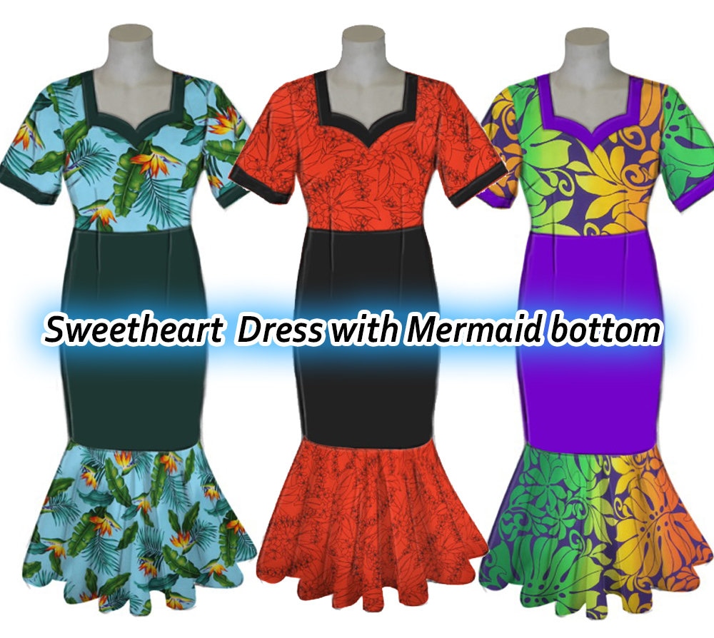 Sweetheart Dress With Mermaid Bottom hawaiian, Samoan, Polynesian Print ...