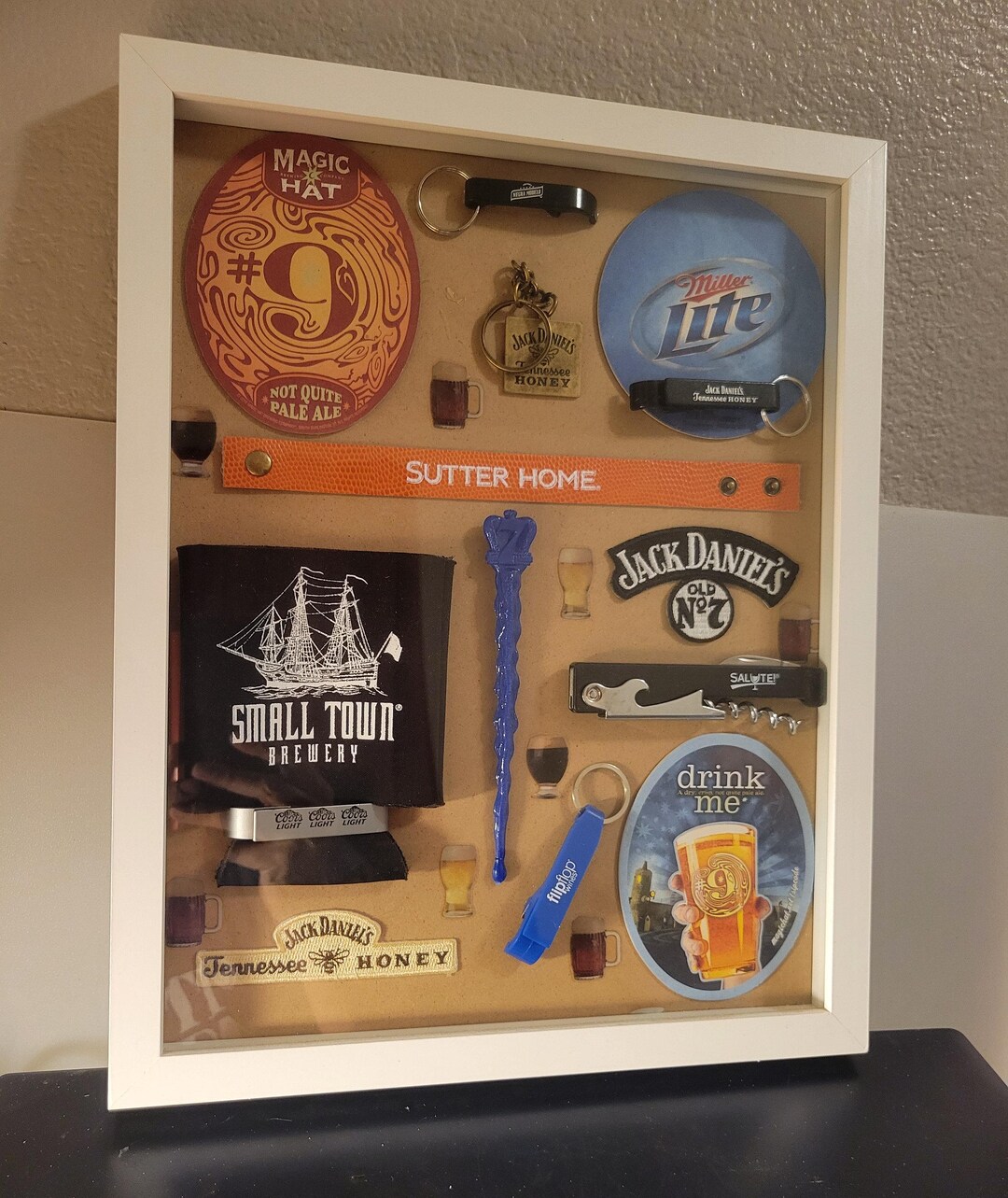 Large UNIQUE DISTILLERY LIQUOR Themed Shadow Box Coasters Keychains ...