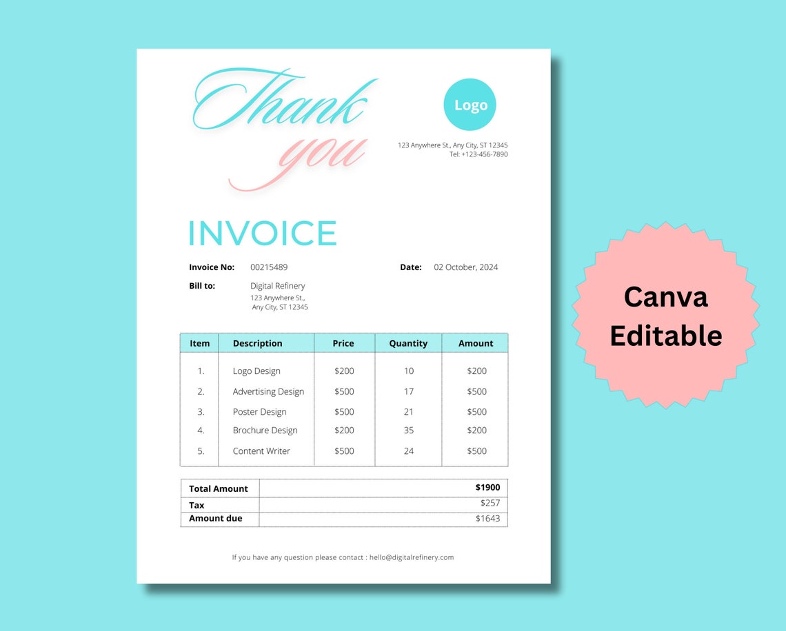 Editable Invoice Template, Printable Order Form Invoice,social Media ...