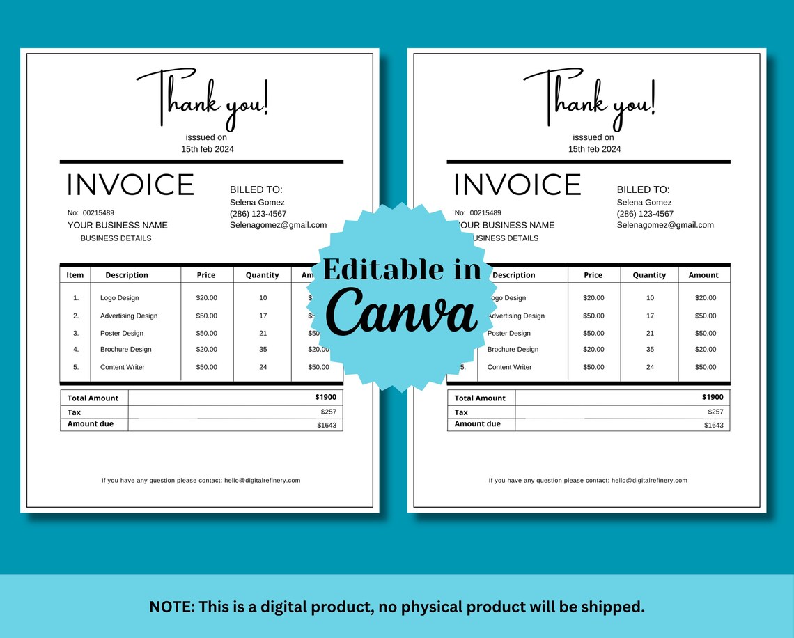 Invoice Editable Template Small Business Invoice Business Invoice for ...