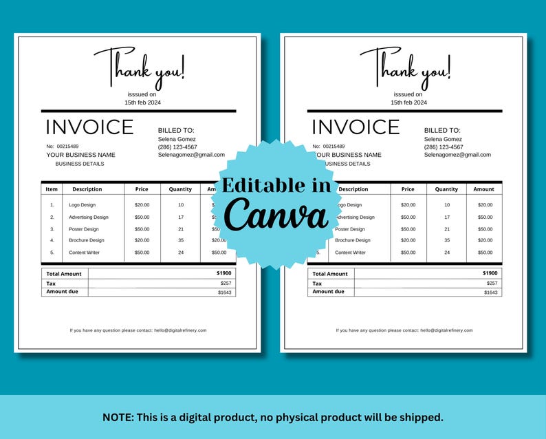 Invoice Editable Template Small Business Invoice Business Invoice for ...