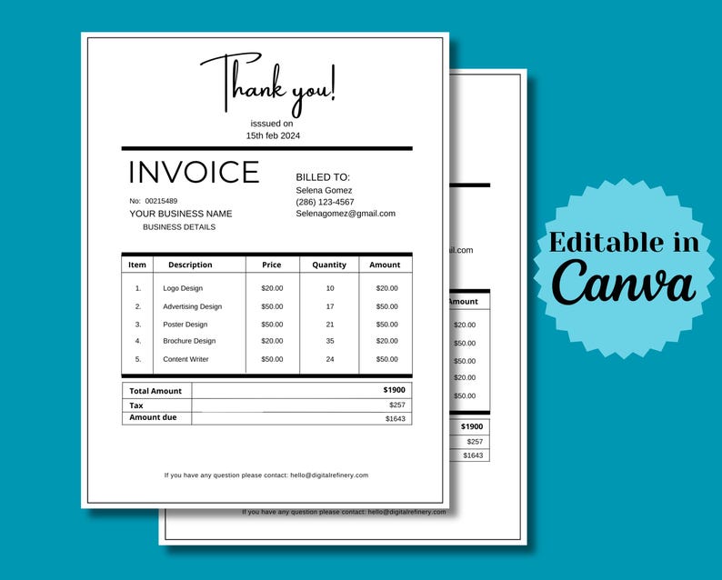 Invoice Editable Template Small Business Invoice Business Invoice for ...