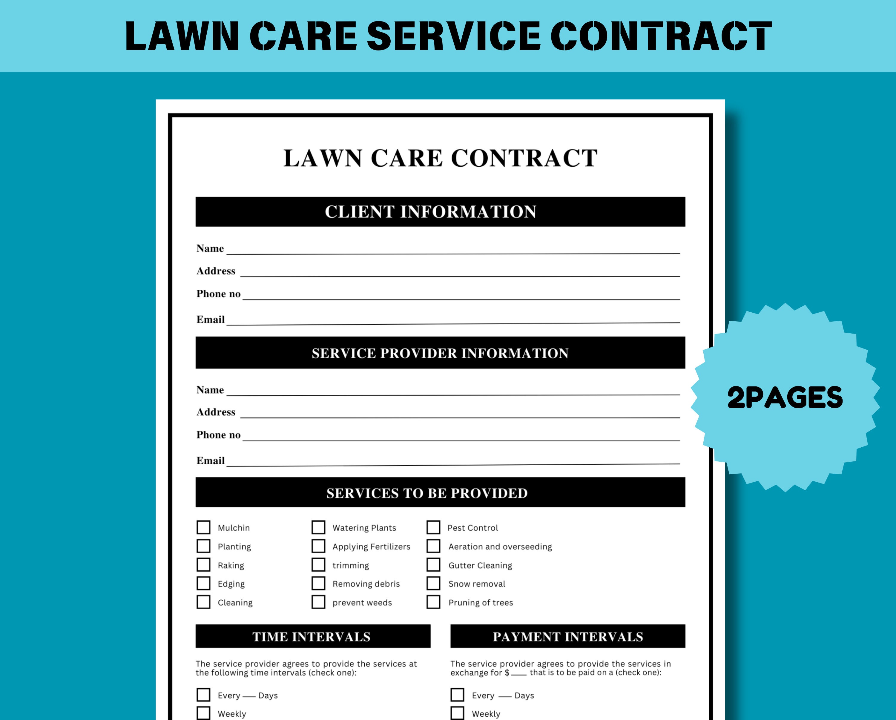 Lawn Care Agreement, Service Contract, Agreement Template, Landscaping ...