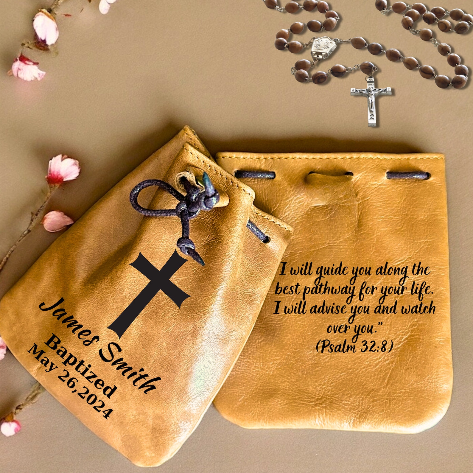 Personalized Leather Rosary Pouch, the Memorare Prayer, Catholic Gifts ...