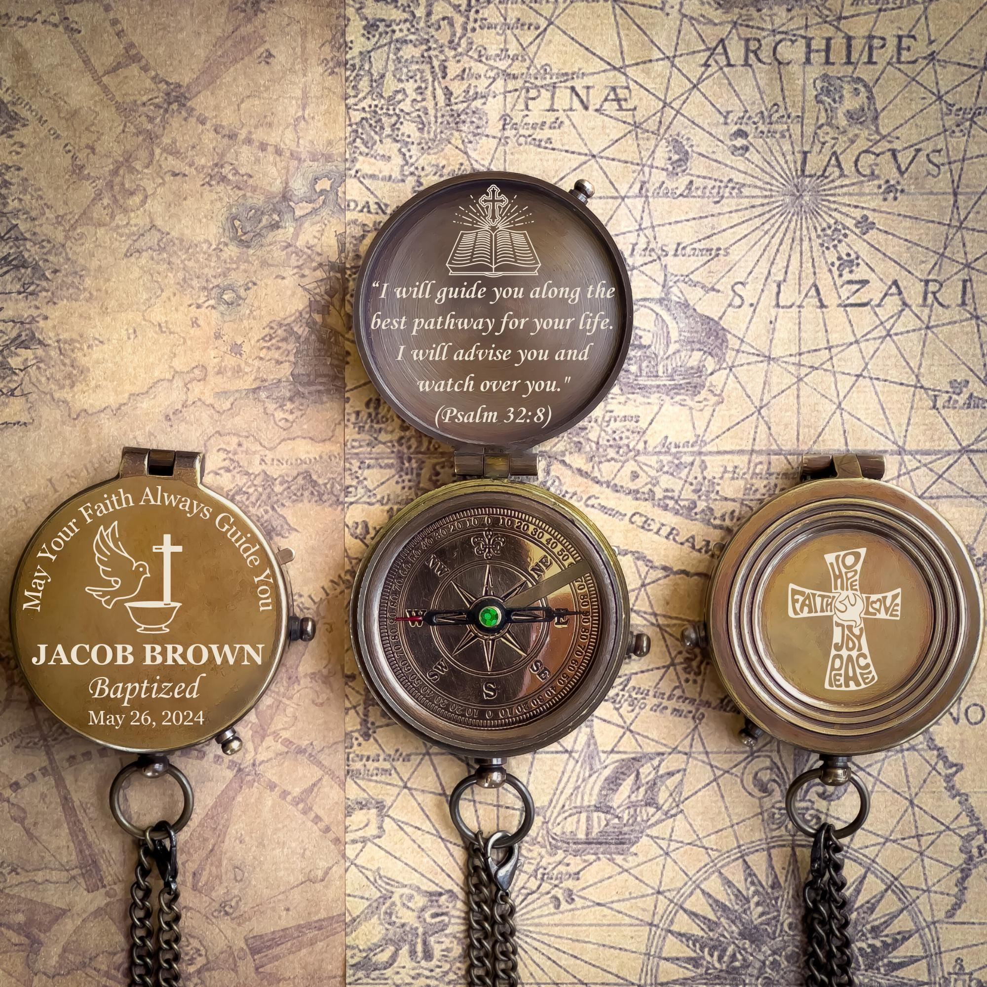 Personalized Baptism Compass for Boys, Keepsake for Son, Baptism ...