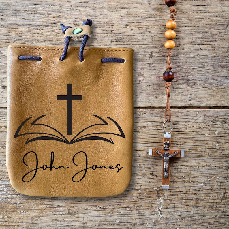 Personalized Leather Rosary Pouch, the Memorare Prayer, Catholic Gifts ...