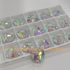 Crystal AB Sew on Flatback Glass Gems, 17mm /23mm Sew on Rhinestones ...
