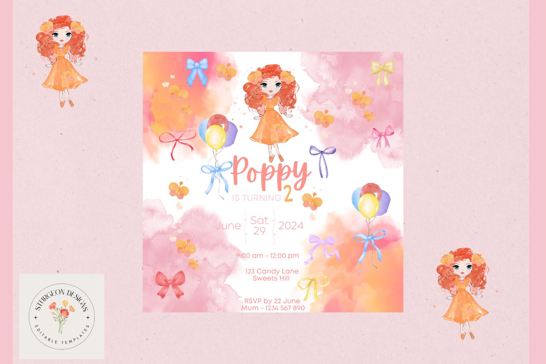 Emma Memma Birthday Invitation, Digital Evite, Downloadable Editable ...