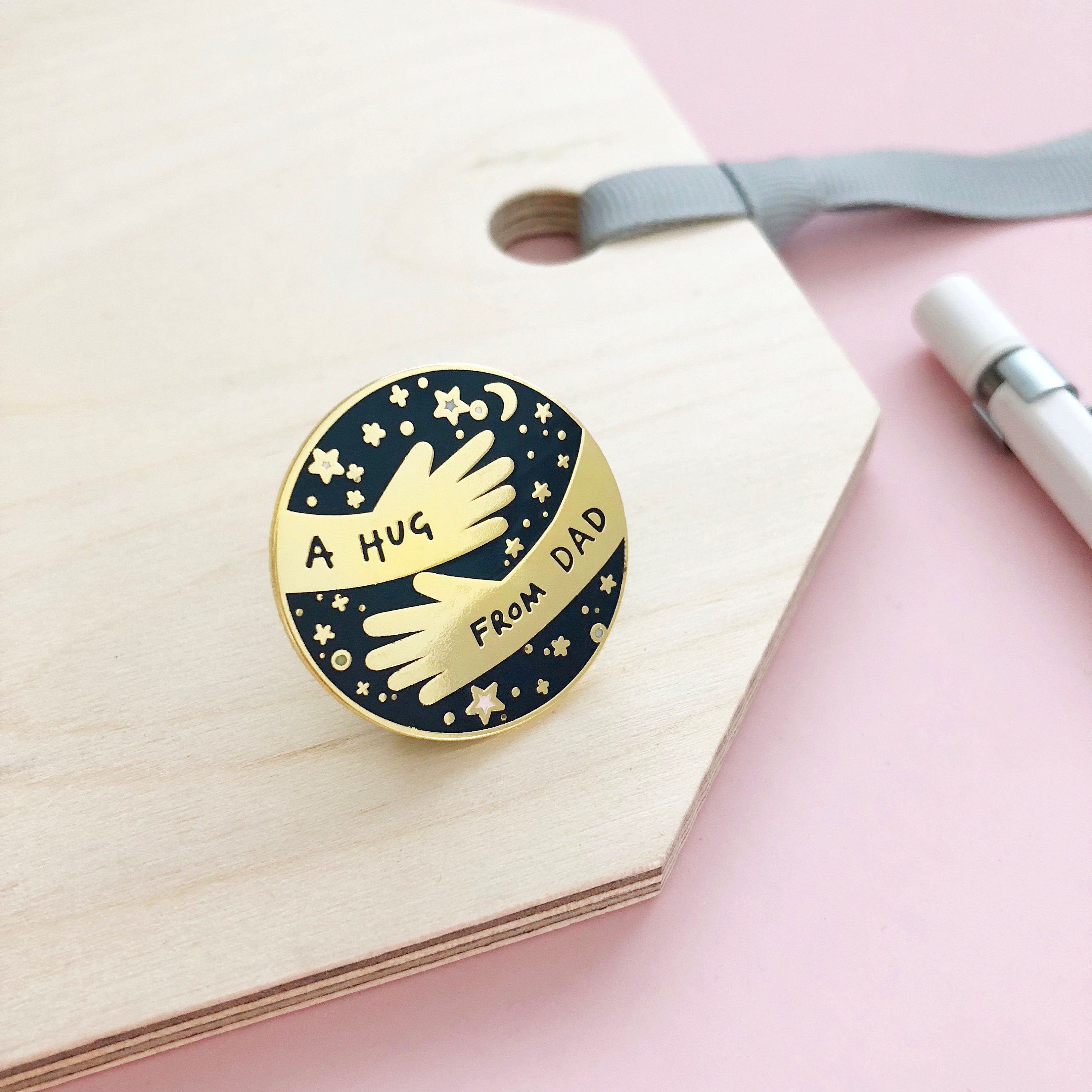 Supportive A Hug From Dad Enamel Pin Badge - White & Gold Pin - Etsy