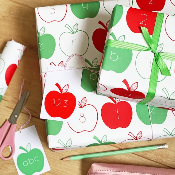 Apple Letters and Numbers Wrapping Paper Set | Etsy