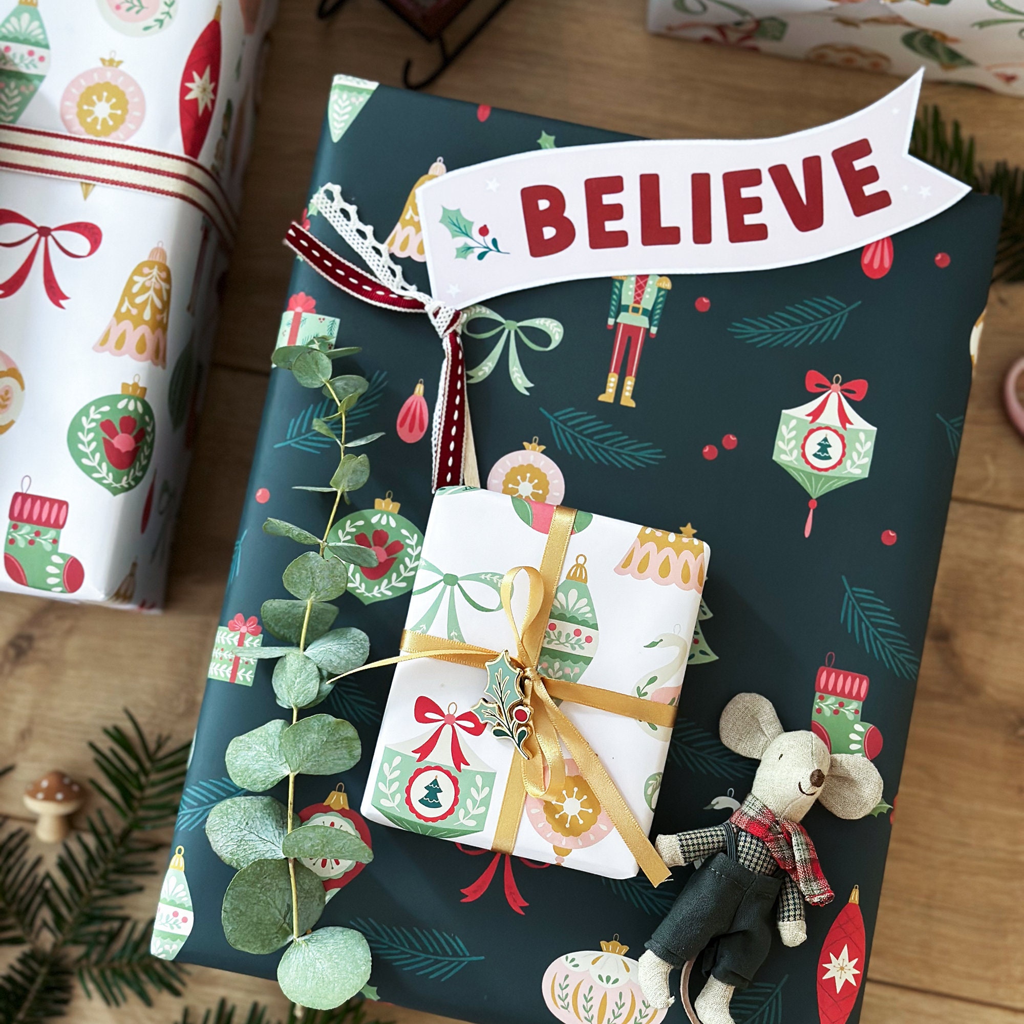 Nutcracker Mixed Christmas Wrapping Paper Set, Recyclable Believe in ...