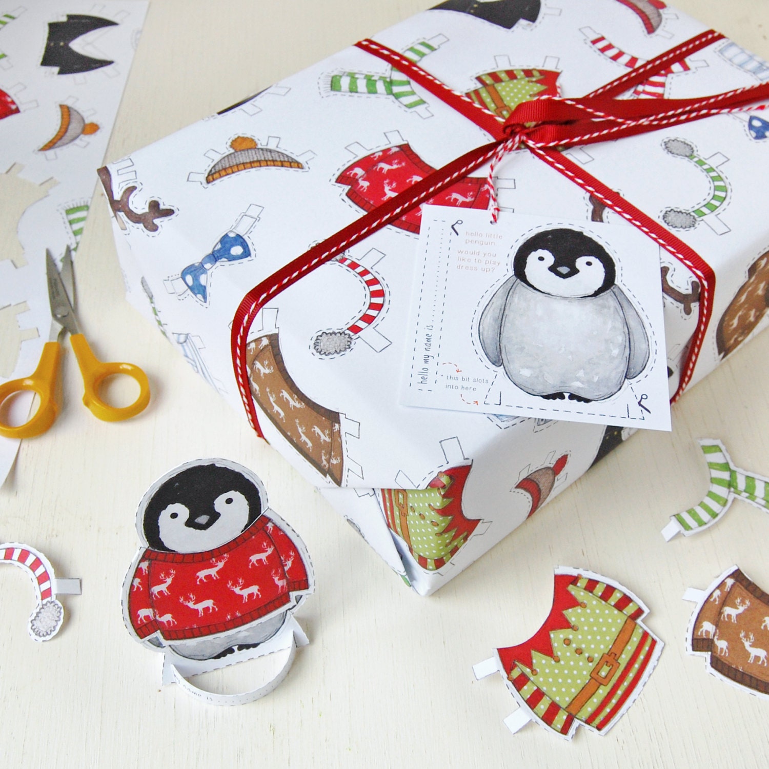 Dress up Penguin Christmas Recyclable Wrapping Paper Set - Etsy UK