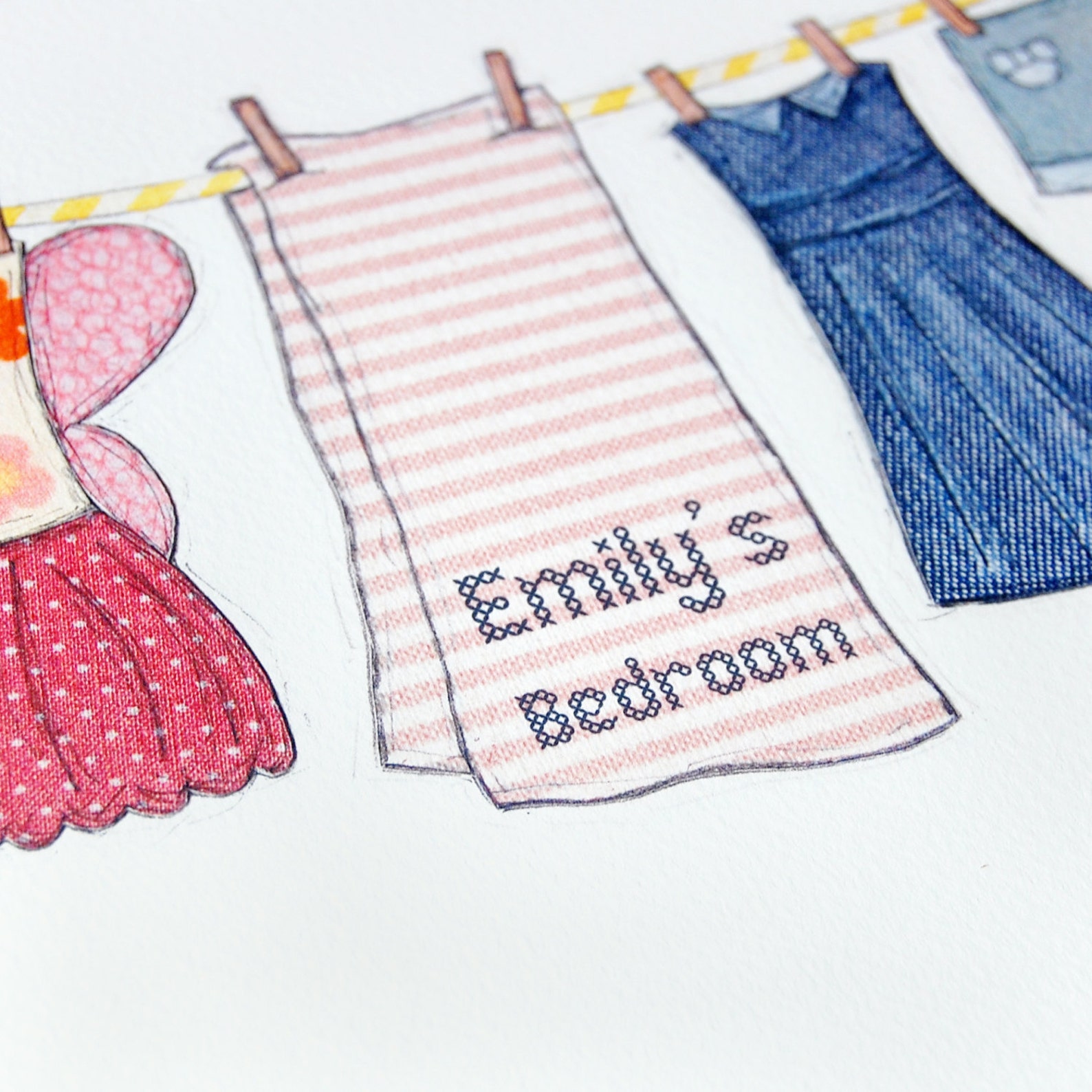 Personalised Pink and Yellow Washing Line Print - Etsy