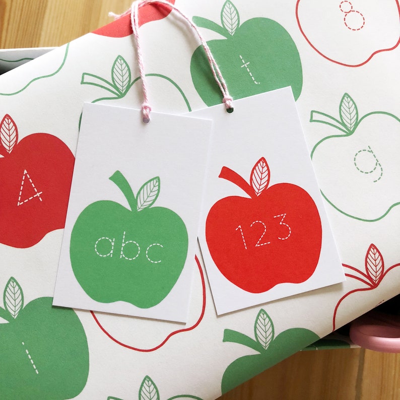 Apple Letters and Numbers Wrapping Paper Set | Etsy