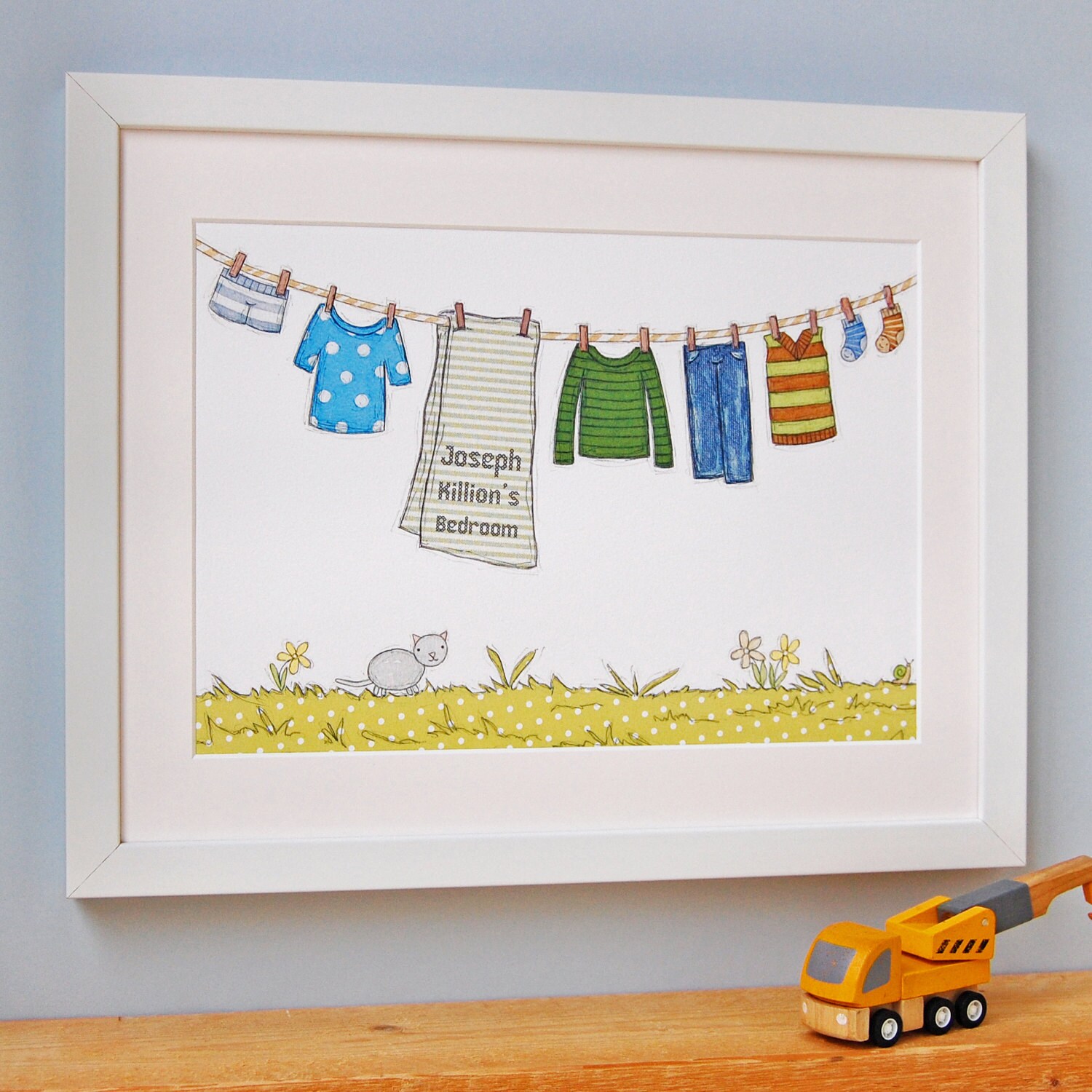 Personalised Pink and Yellow Washing Line Print - Etsy