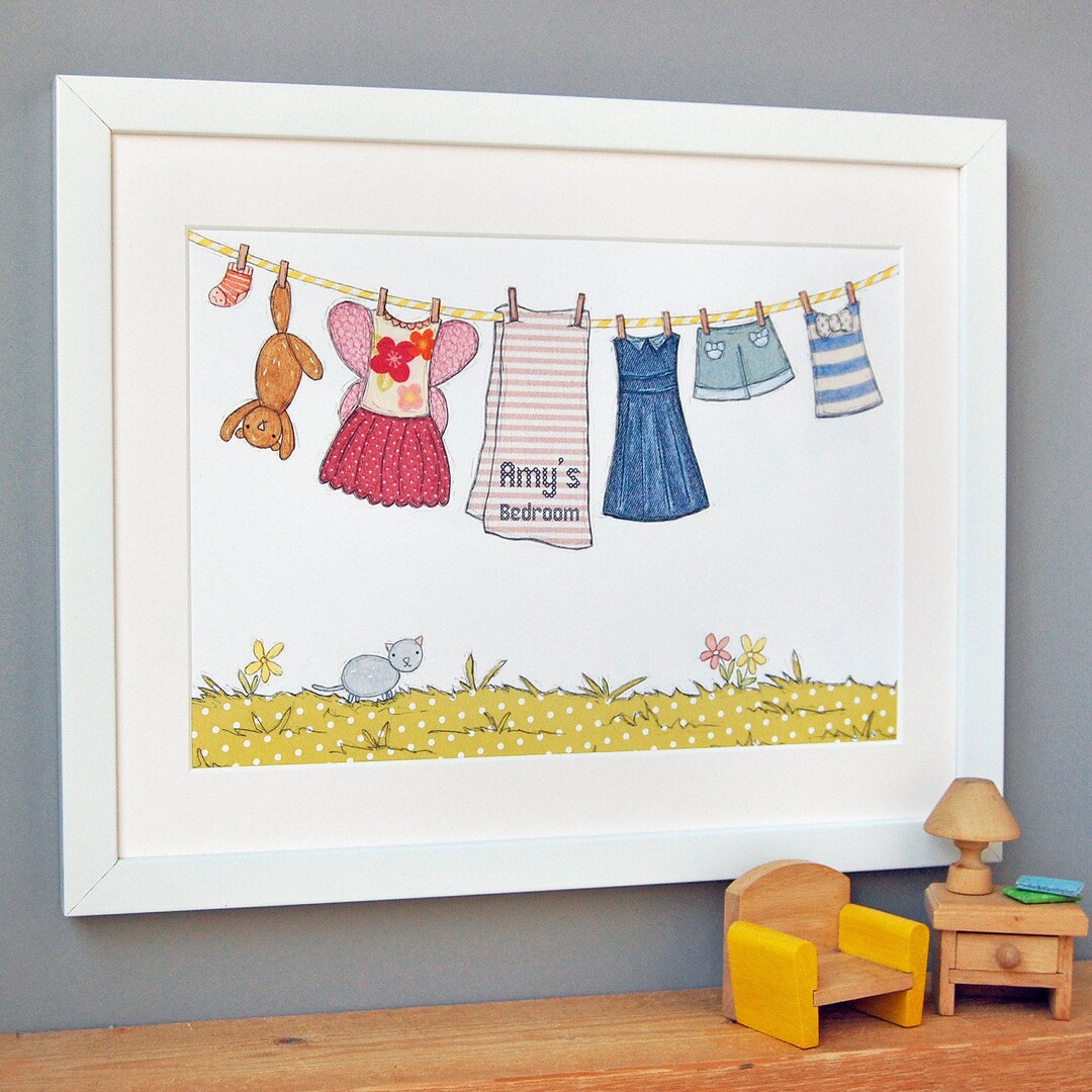 Personalised Pink and Yellow Washing Line Print - Etsy