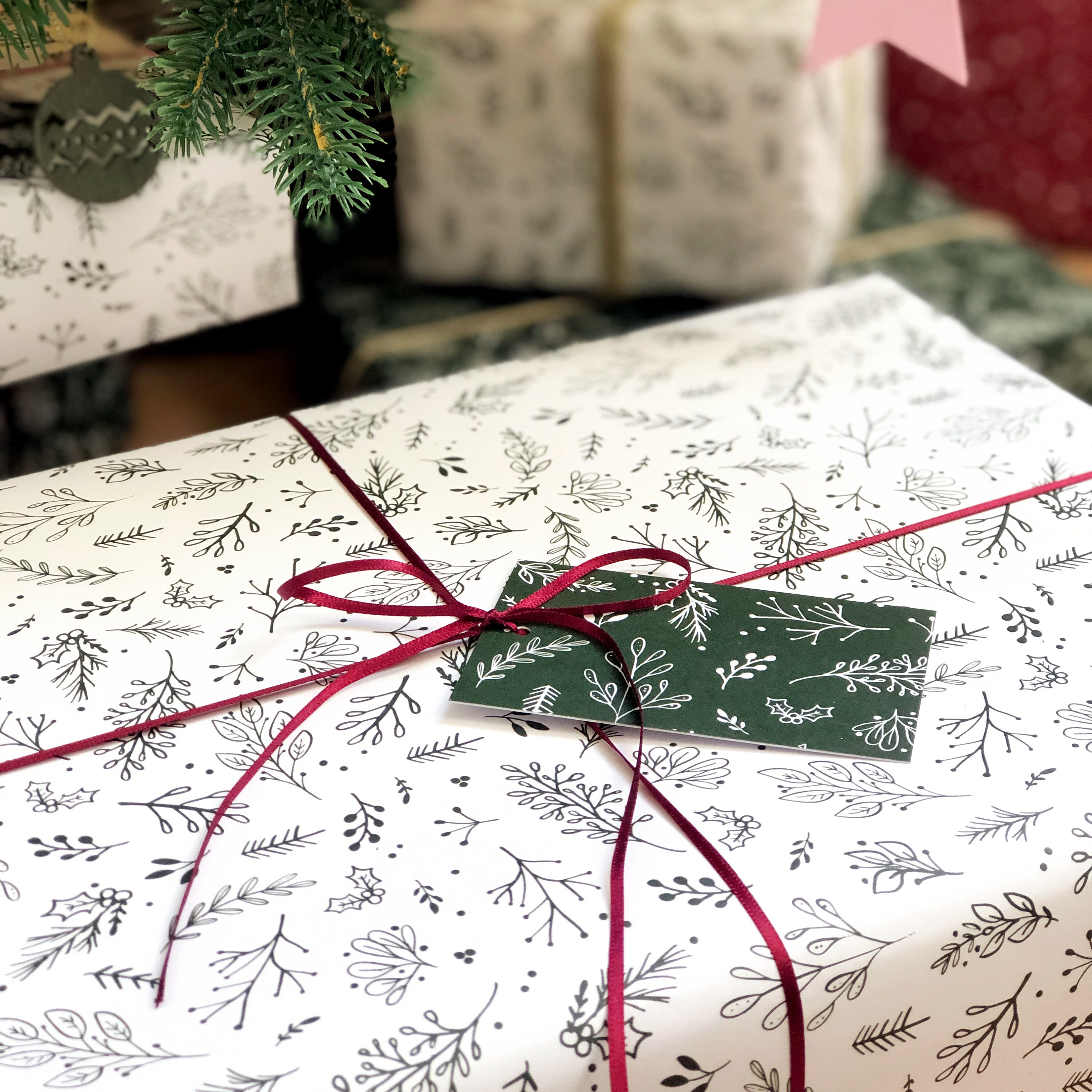 Festive WHITE Greenery Christmas Recyclable Wrapping Paper Set - Etsy UK