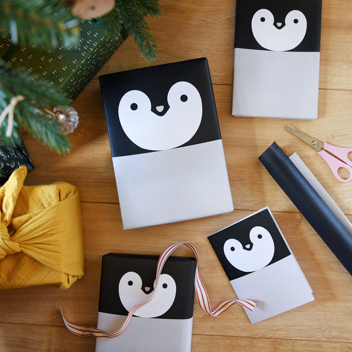 Penguin Family Recyclable Wrapping Paper Kit, Eco Friendly Christmas ...