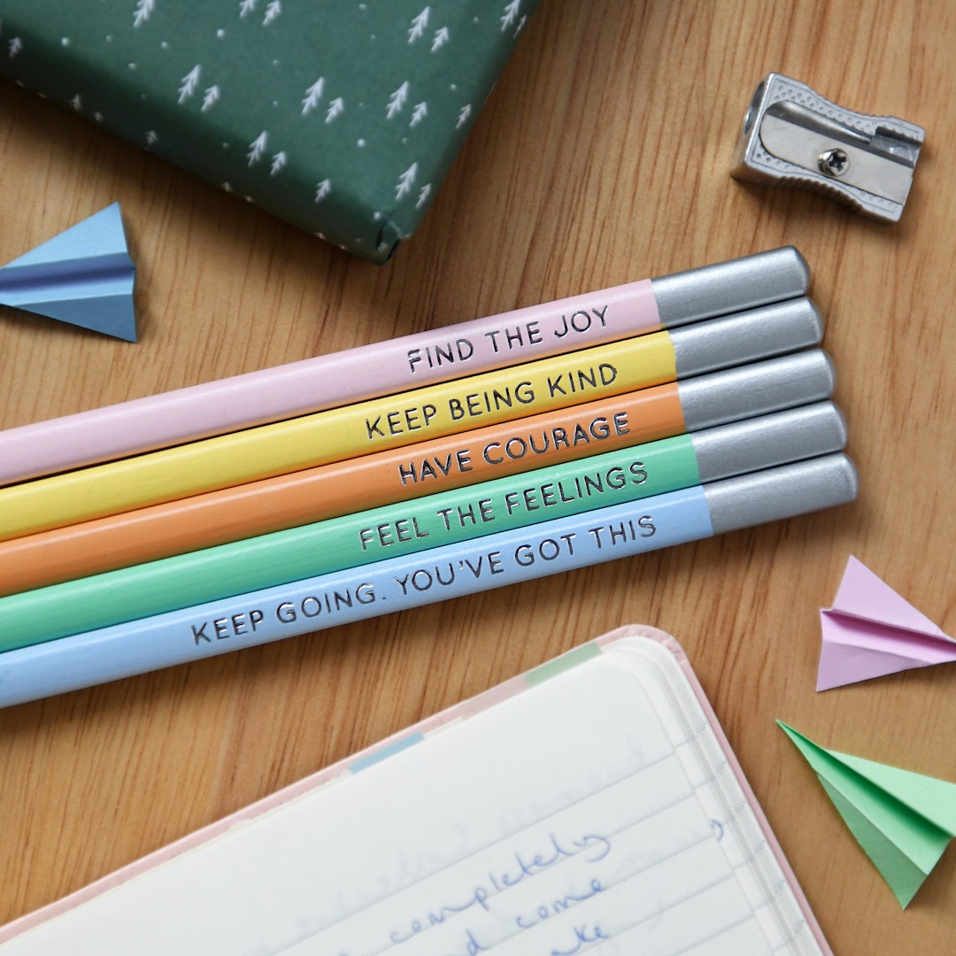 Set of Five Positive Daily Reminder Pencils, Happy Message Pencils, UK ...