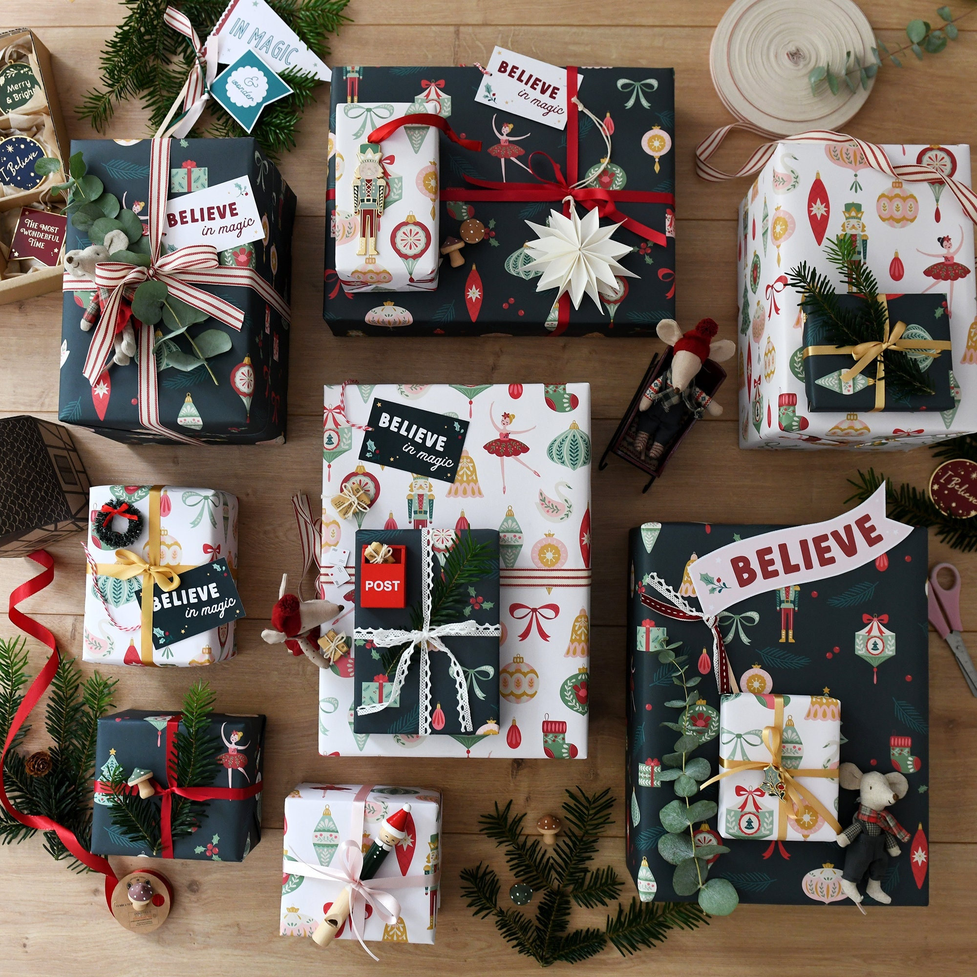 Nutcracker Mixed Christmas Wrapping Paper Set, Recyclable Believe in ...